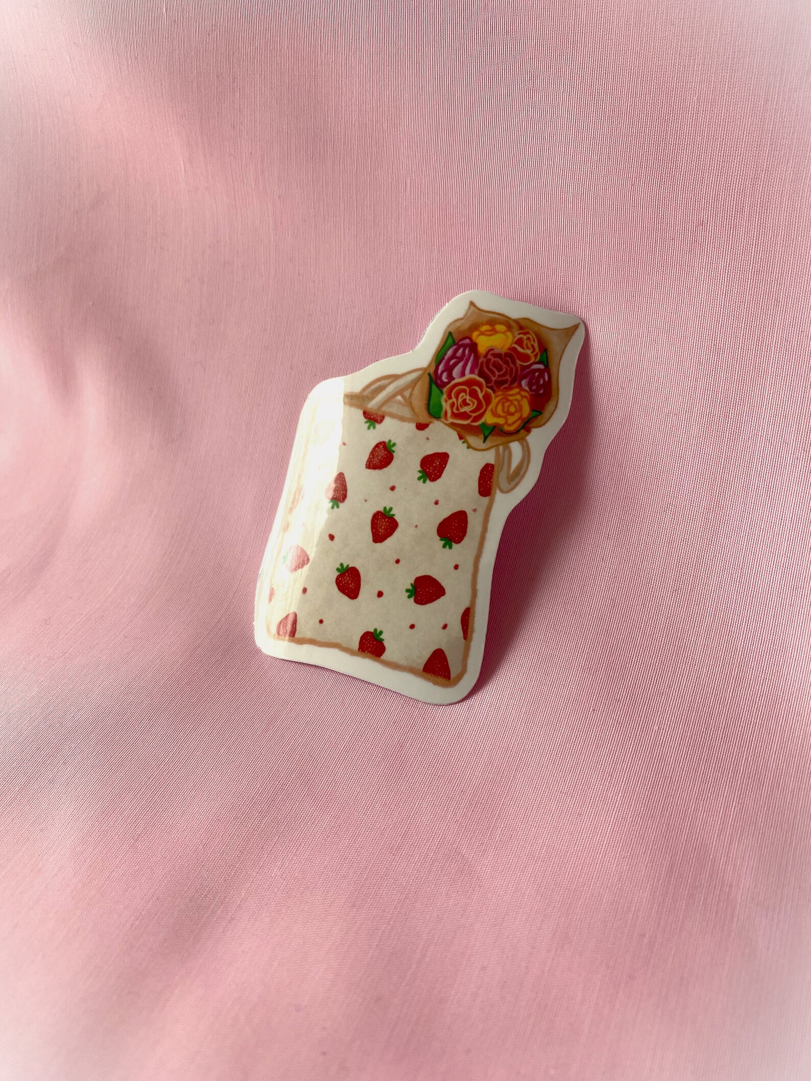 Grocery Shopping Bag Sticker | Strawberries and Flowers Design Glossy ...