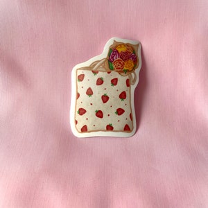 Grocery Shopping Bag Sticker | Strawberries and Flowers Design Glossy ...