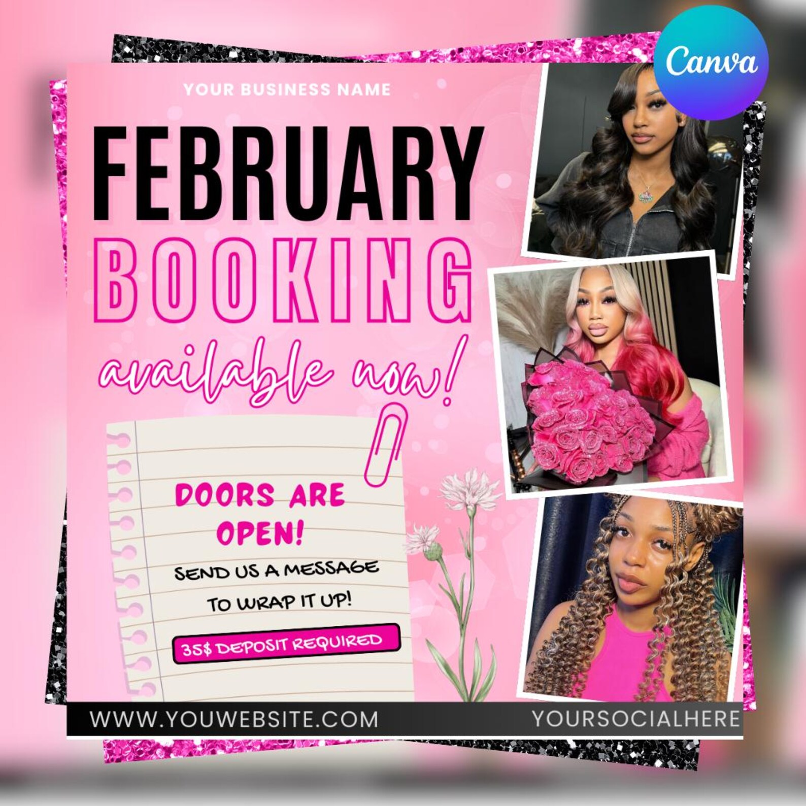 February Booking Flyer Template, Valentine's Day Hair, Braid, Lash ...