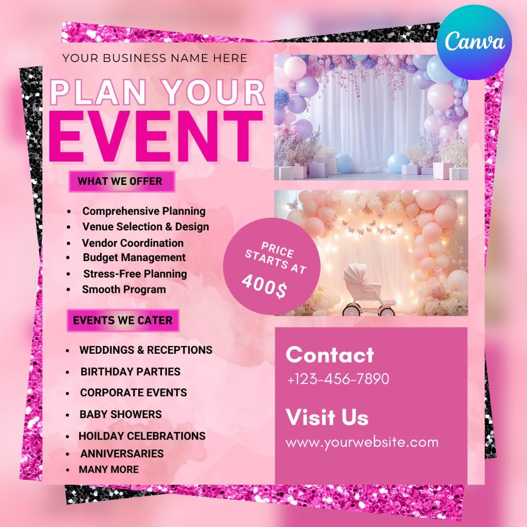 Event Planner Flyer, Canva Template, Wedding Planner Flyer ,DIY ...