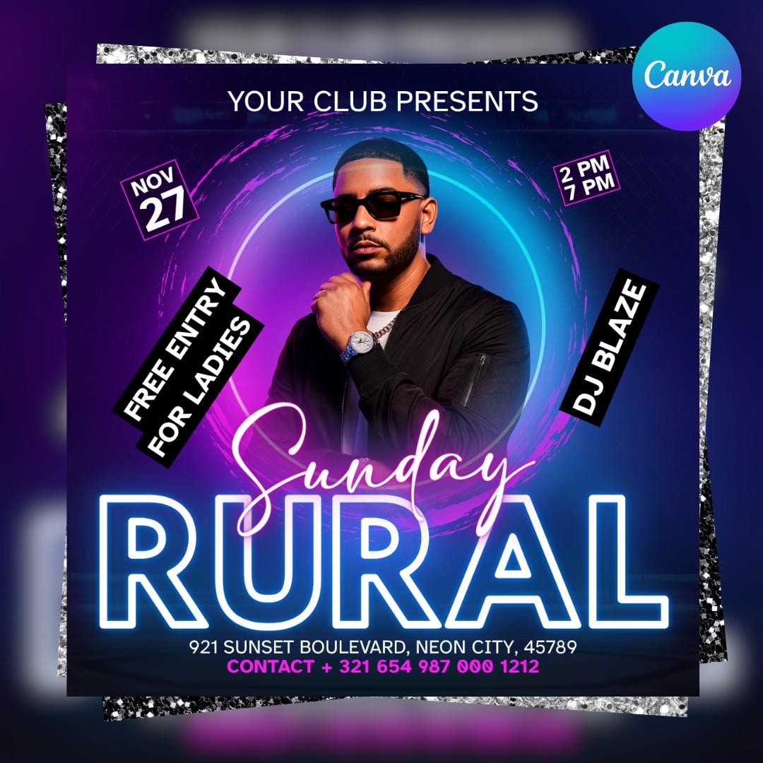 Sunday Rural Party Flyer, DIY Canva Template (editable) - Etsy