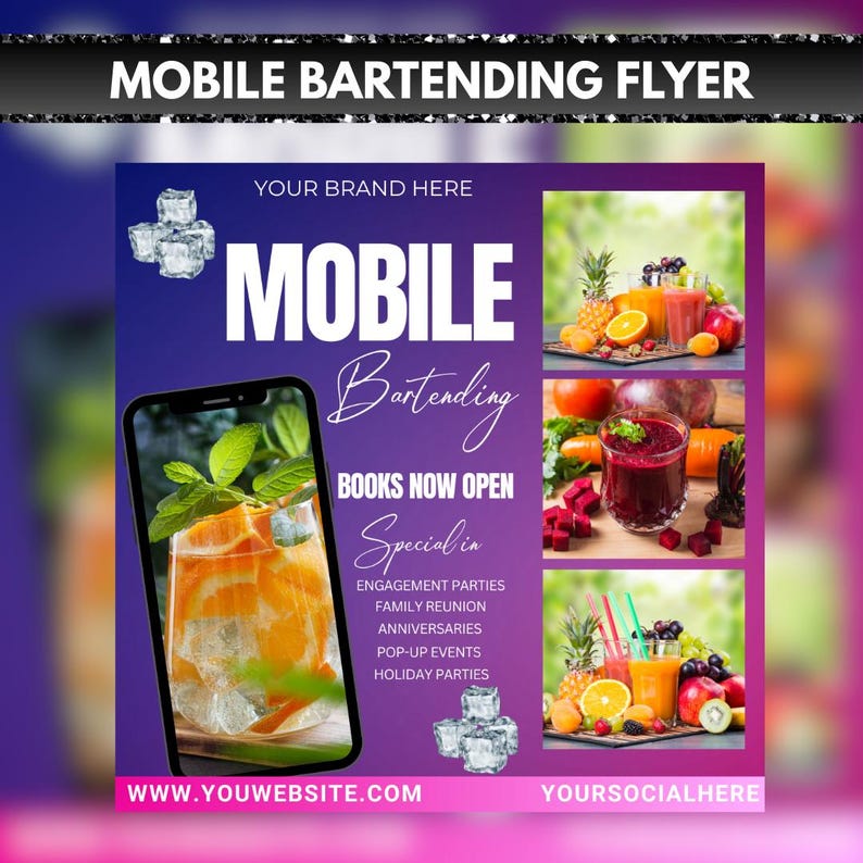 Mobile Bartending Service Flyer Template, Social Media (canva Editable ...
