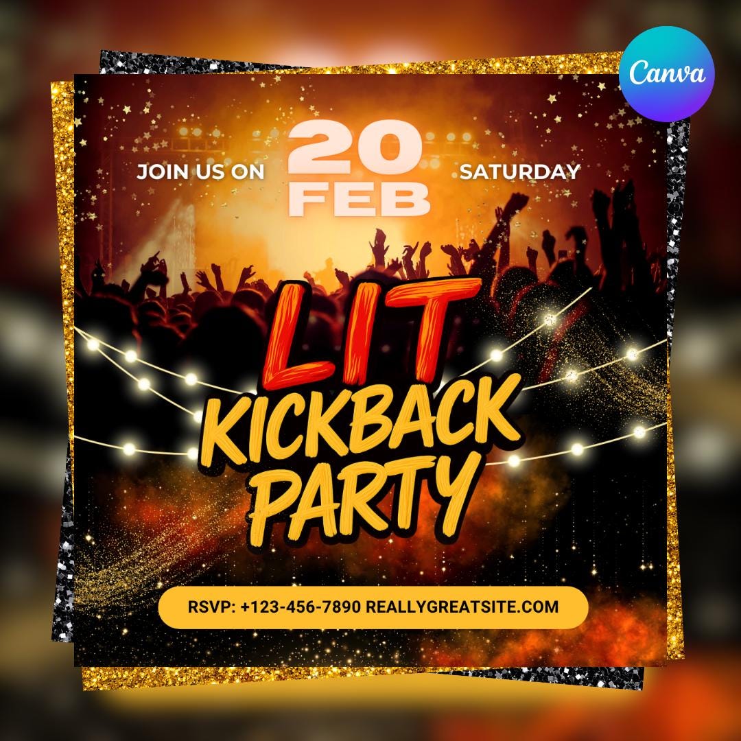 Kickback Party Flyer: Editable Club Event Invite (canva Template ...