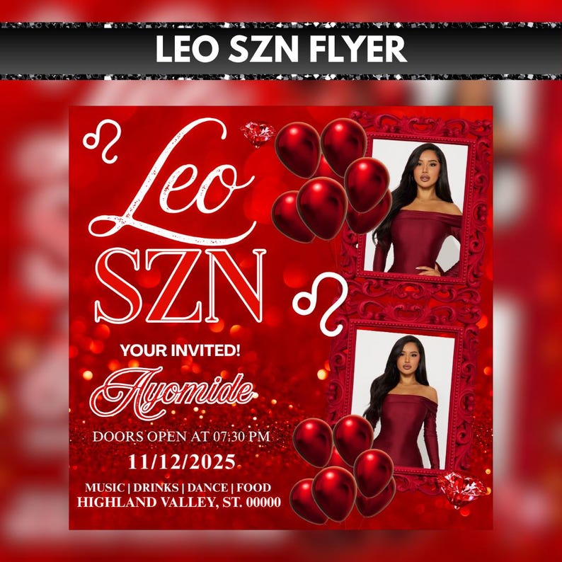 Leo Season Birthday Party Flyer, Canva Template (digital Download) - Etsy