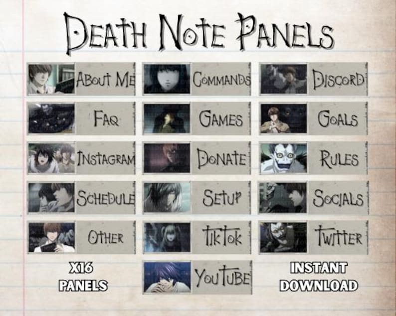 Death Note Panels | Stream Panels | Anime Panels | Twitch Panels | Kick ...