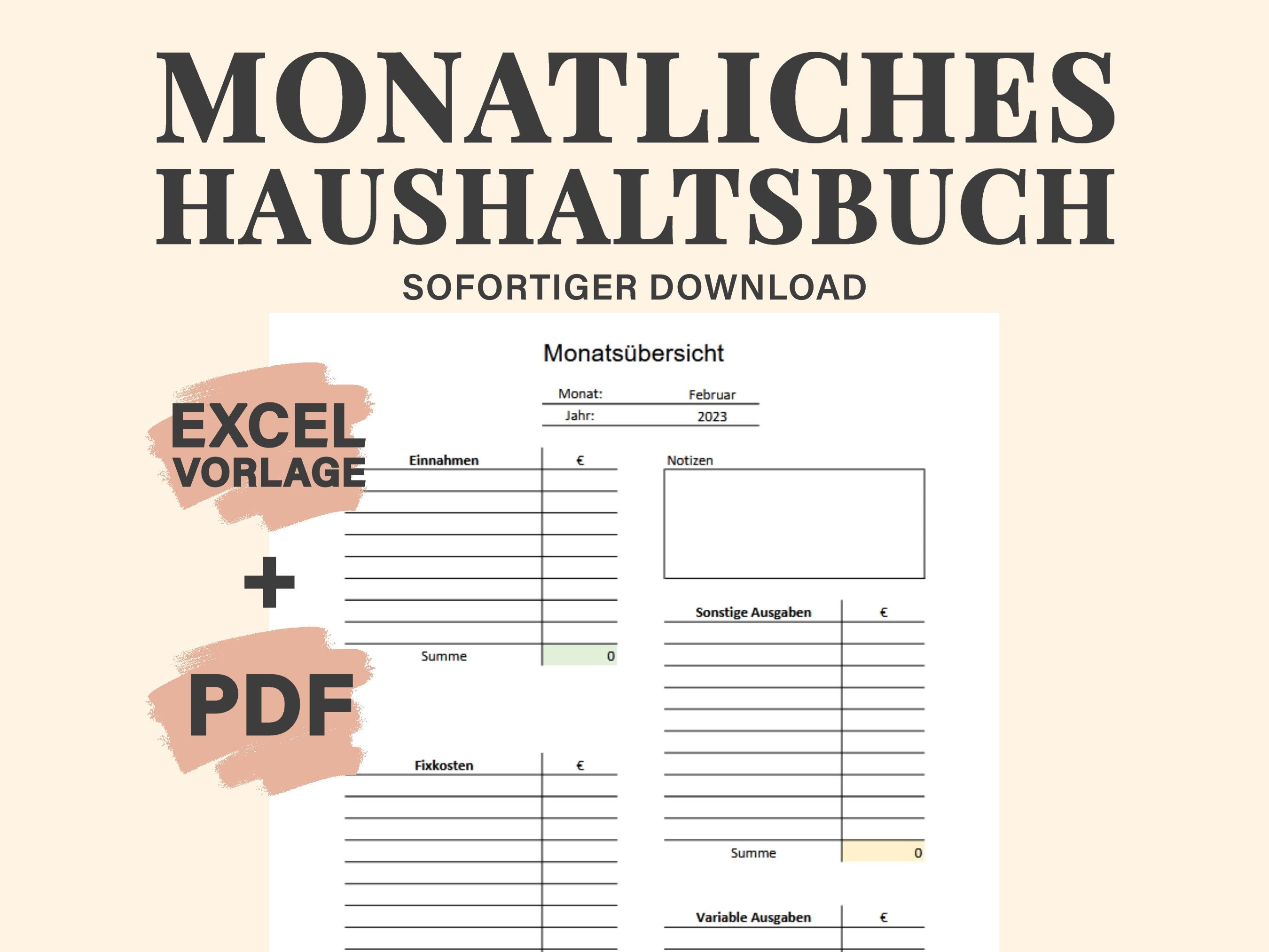 Monatliches Haushaltsbuch Excel Vorlage PDF Vorlage - Etsy.de