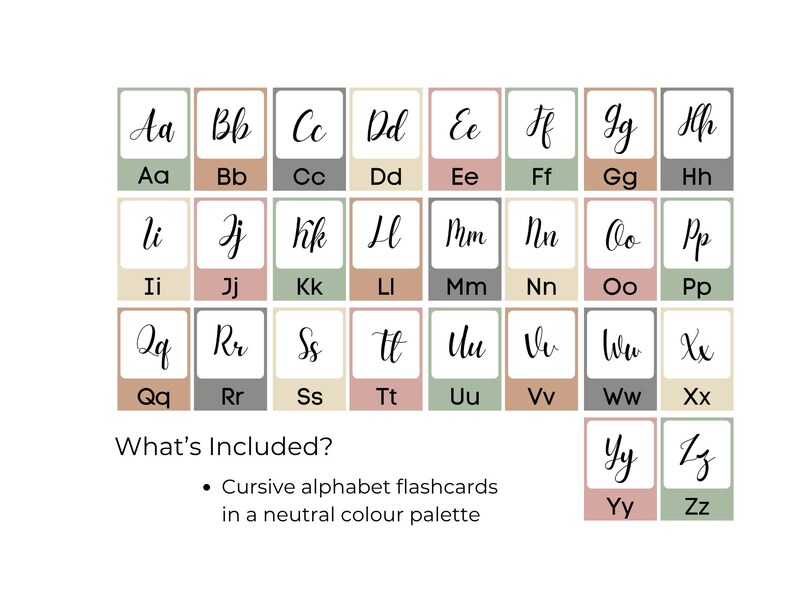Cursive Alphabet Flashcards: Neutral Classroom Decor (PDF Download) - Etsy