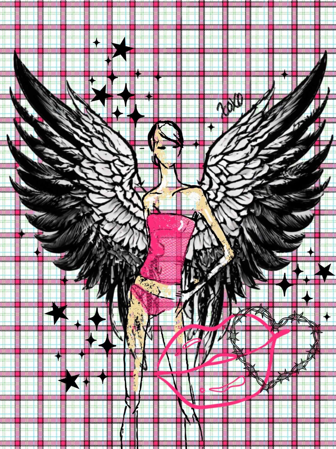 Plaid Y2K Angel Digital Print Poster | Digital Art - Etsy