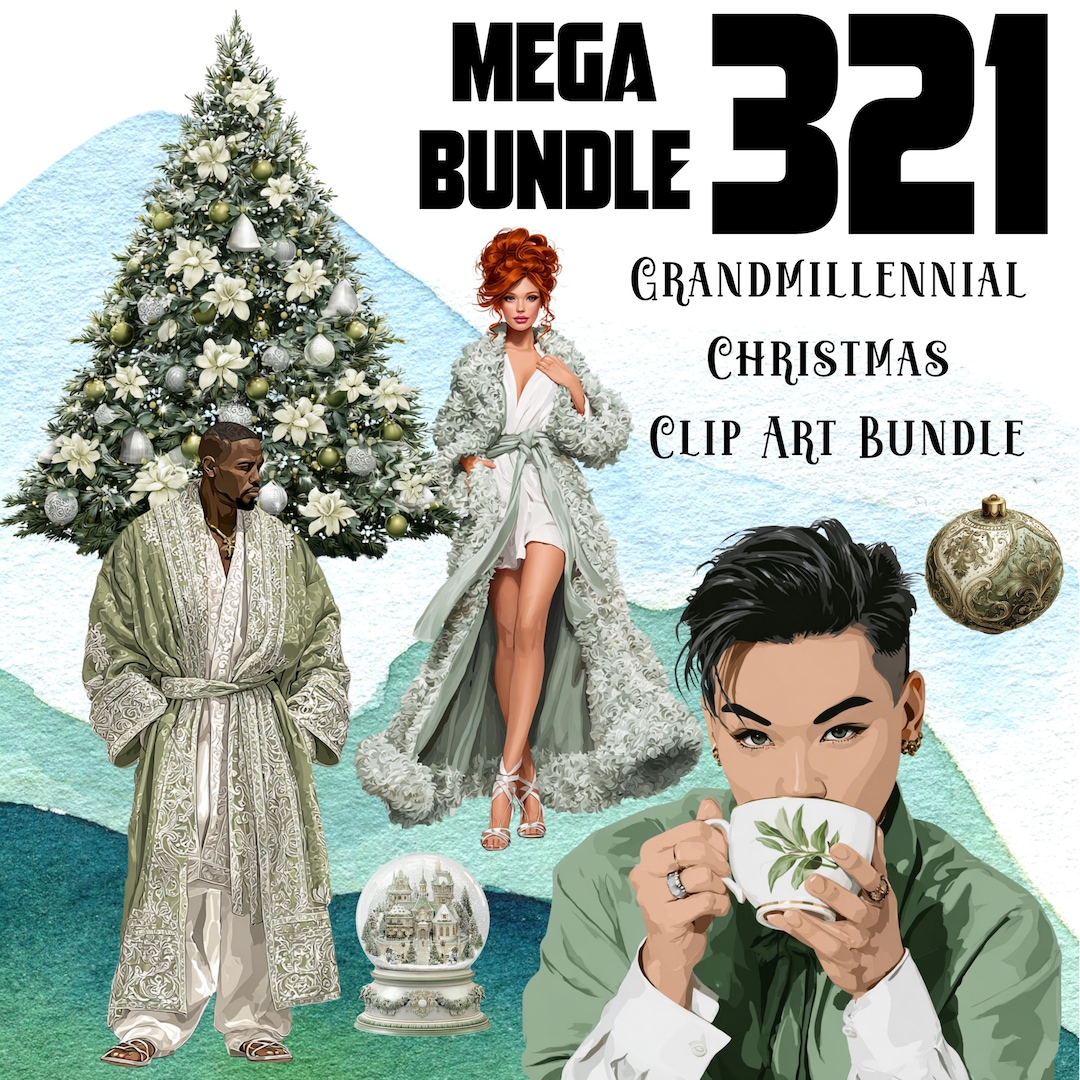 Grandmillennial Christmas Clipart Bundle: 321 Vintage Holiday Pngs ...