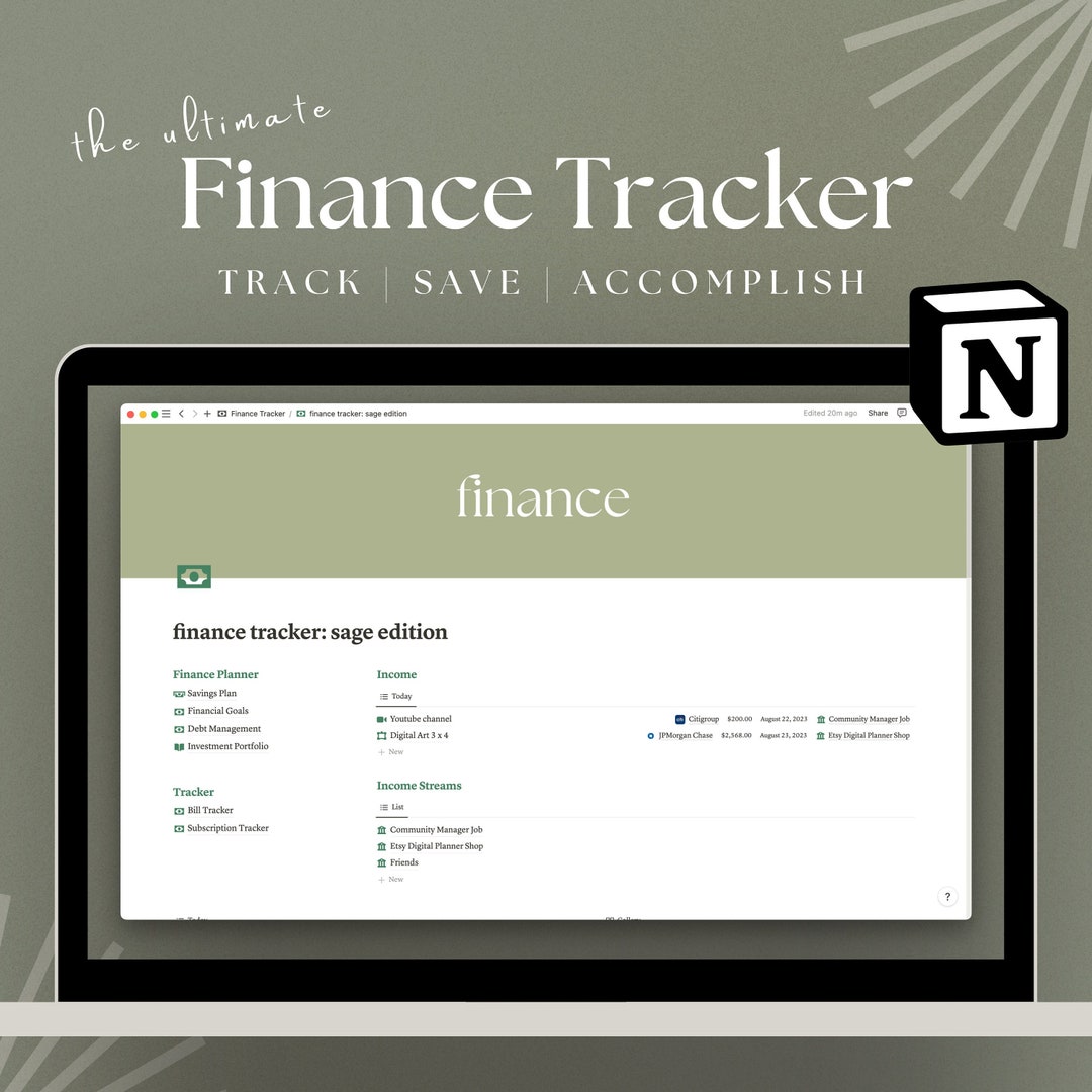 Finance Tracker: Notion Aesthetic Finance Template With Financial Goals ...