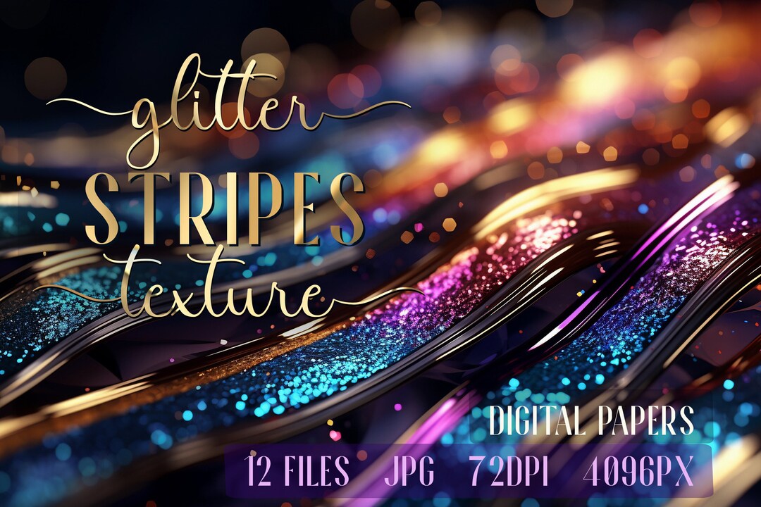 Glitter Digital Paper. Rainbow Gold Stripes Golden Waves Texture ...