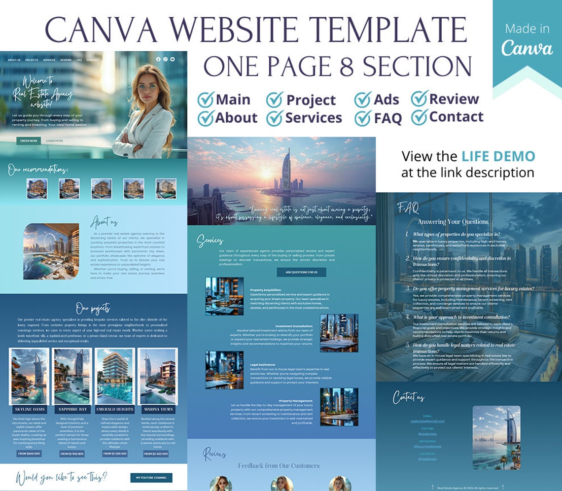 Canva Website Template for Real Estate Agency. One Page | Sales Page ...