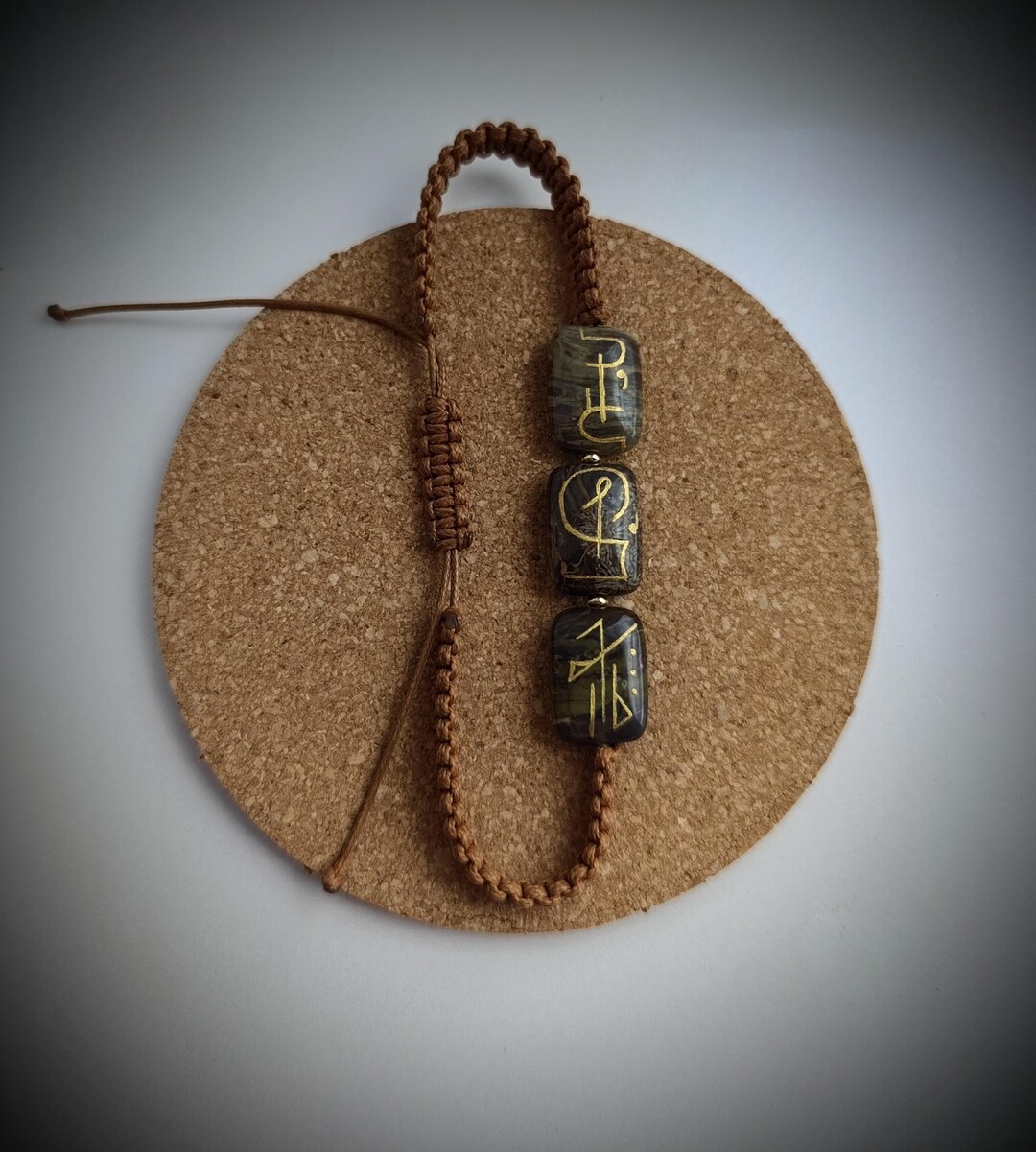 Magic Talisman Bracelet Made of Jasper Stone 3 Symbols Love Wealth Luck ...