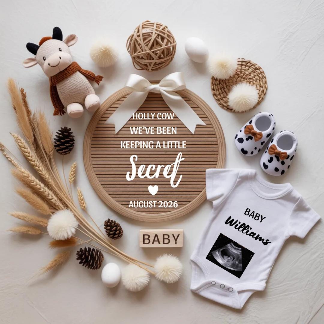 Holy Cow Pregnancy Announcement Digital, Western Theme Baby Reveal ...
