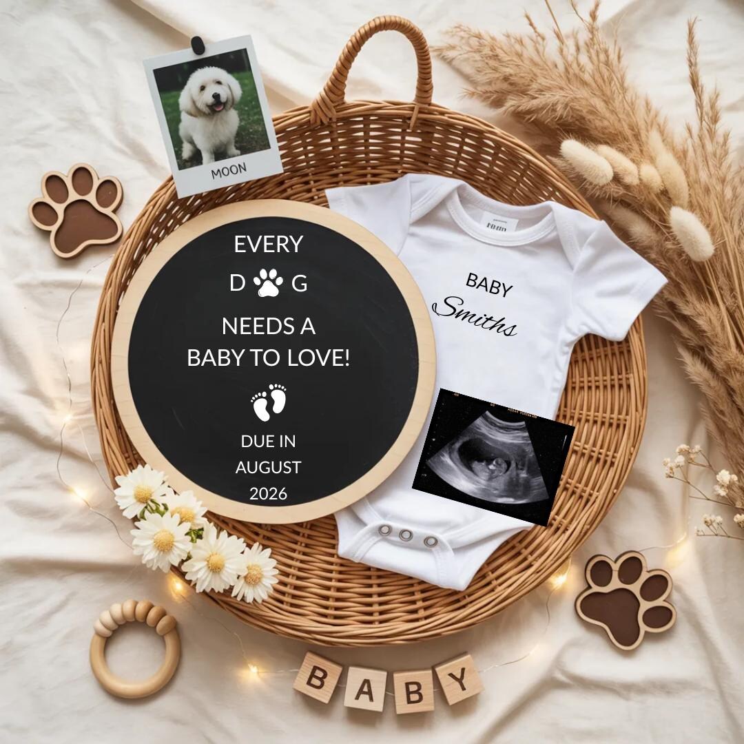 Dog Pregnancy Announcement Digital Template, Editable Pet Baby Reveal ...