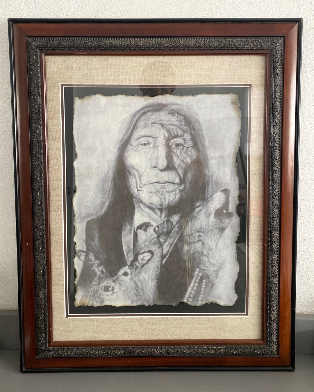 Vintage Chief Wolf Robe Western-style Charcoal Pencil With a Wolf, an ...