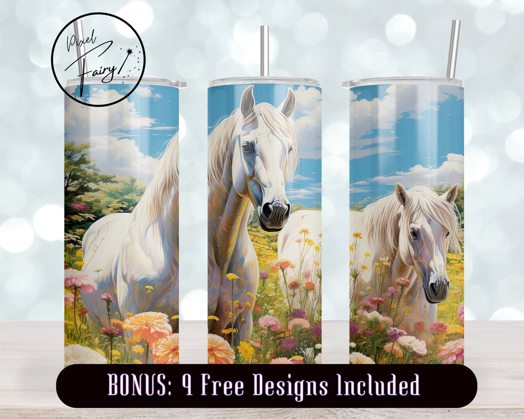 White Horses Grazing Tumbler Wrap PNG Sublimation Equestrian - Etsy