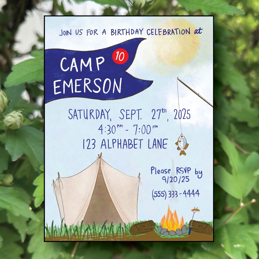Party Invites - Camping Theme - Custom - Hand Drawn - Etsy