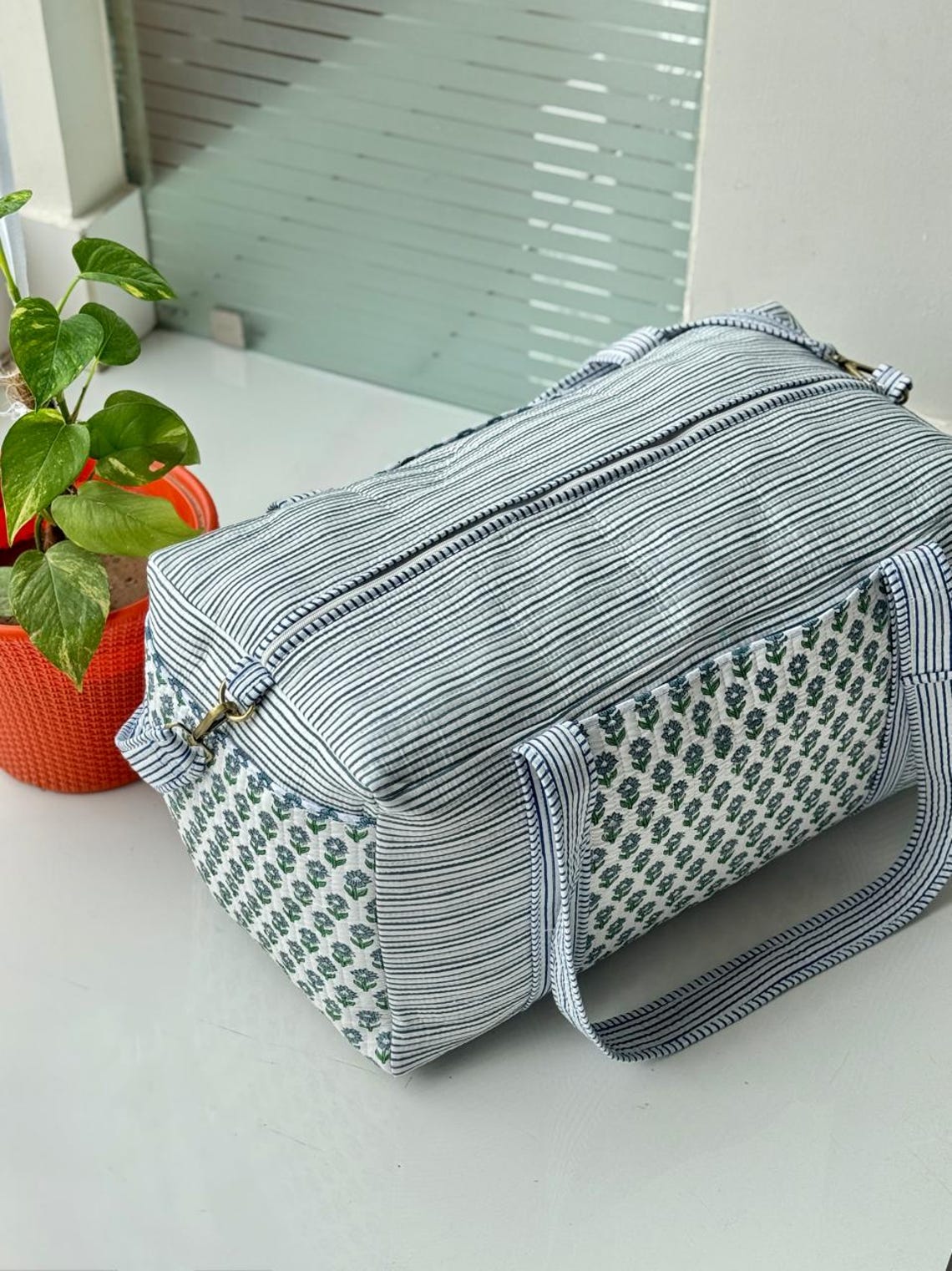 Block Print Luggage Bag, Cotton Quilted Travel Bags, Handmade Duffle ...