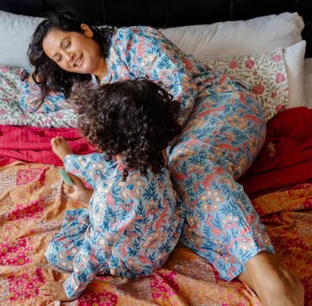 Hand Block Print Floral Pj Set, Handmade Cotton Pajama Shirt for Girls ...