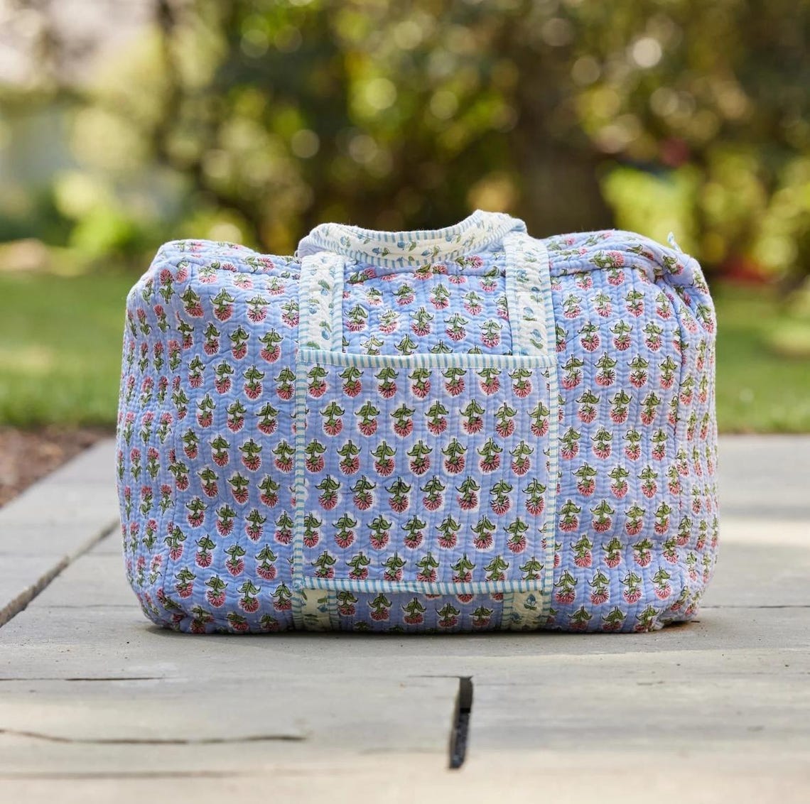 Indian Cotton Quilted Duffle Bag, Block Print Fabric Overnight Bag ...