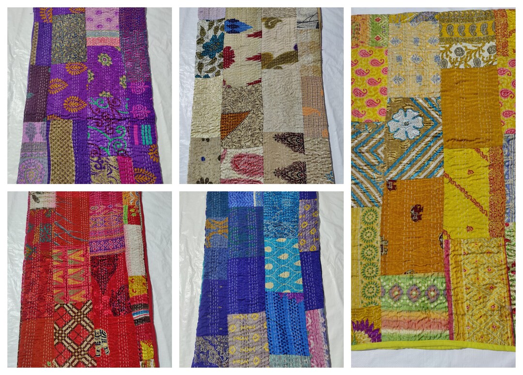 Twin Size Vintage Patchwork Quilts, Rajasthani Assorted Threads ...