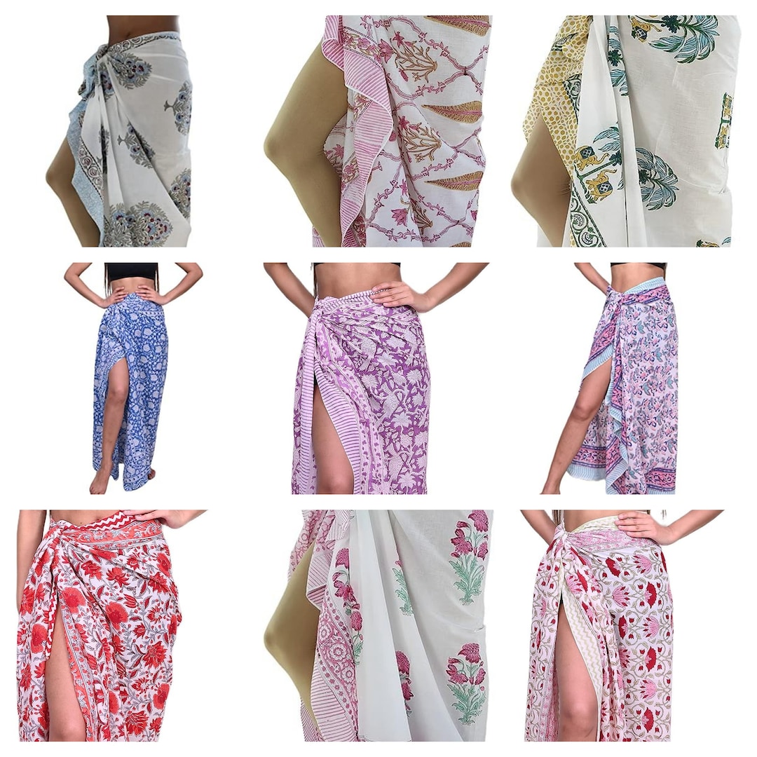 Summer Scarf, Floral Printed Sarong, Hand Block Printed Cotton Sarong ...