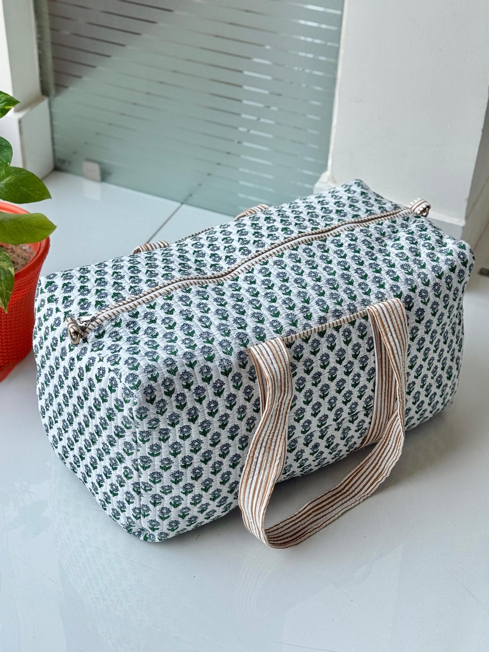 Block Print Luggage Bag, Cotton Quilted Travel Bags, Handmade Duffle ...