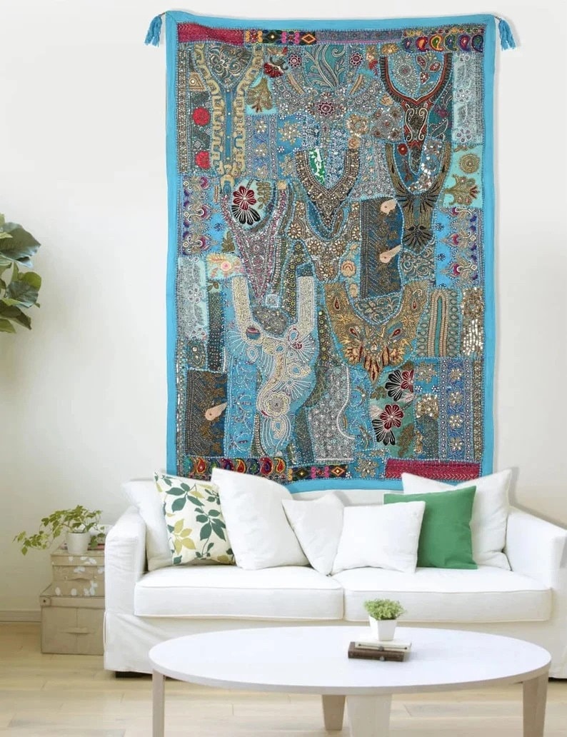 Green Patchwork Tapestry - Drawing Room Wall Tapestry - Heavy ...