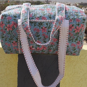 Large Cotton Quilted Duffle Bag Shoulder Bag Weekender Bag for Women ...