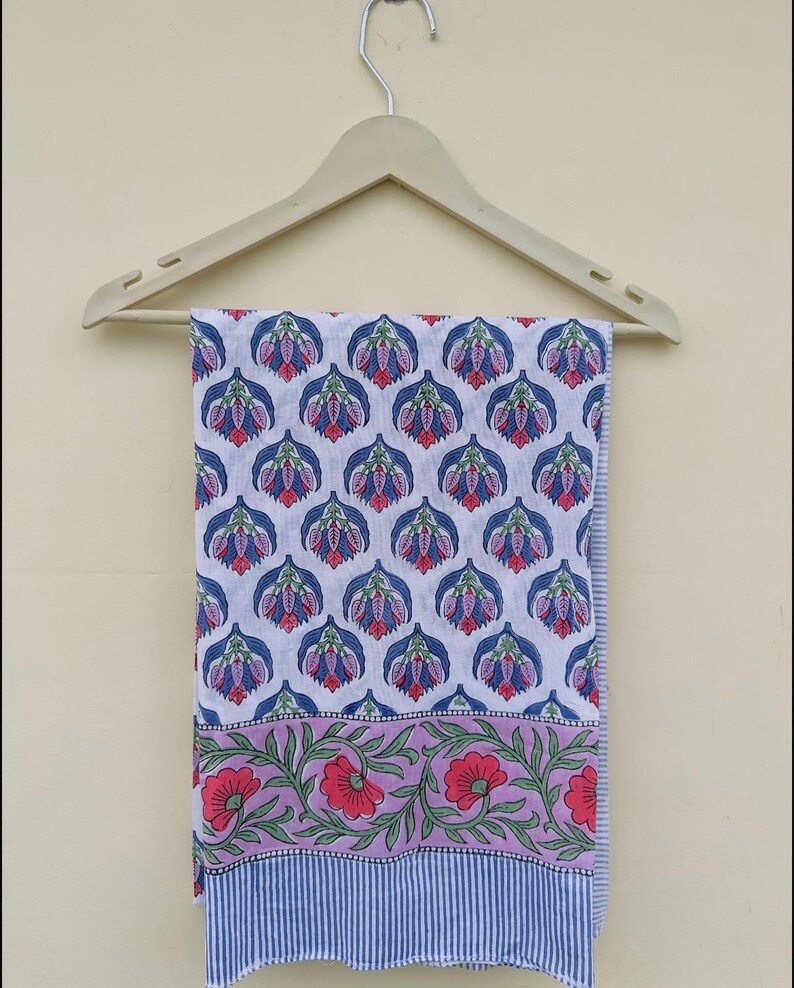 Hand Block Printed Cotton Sarong, Beach Wrap Pareo, Long Scarf, Large ...