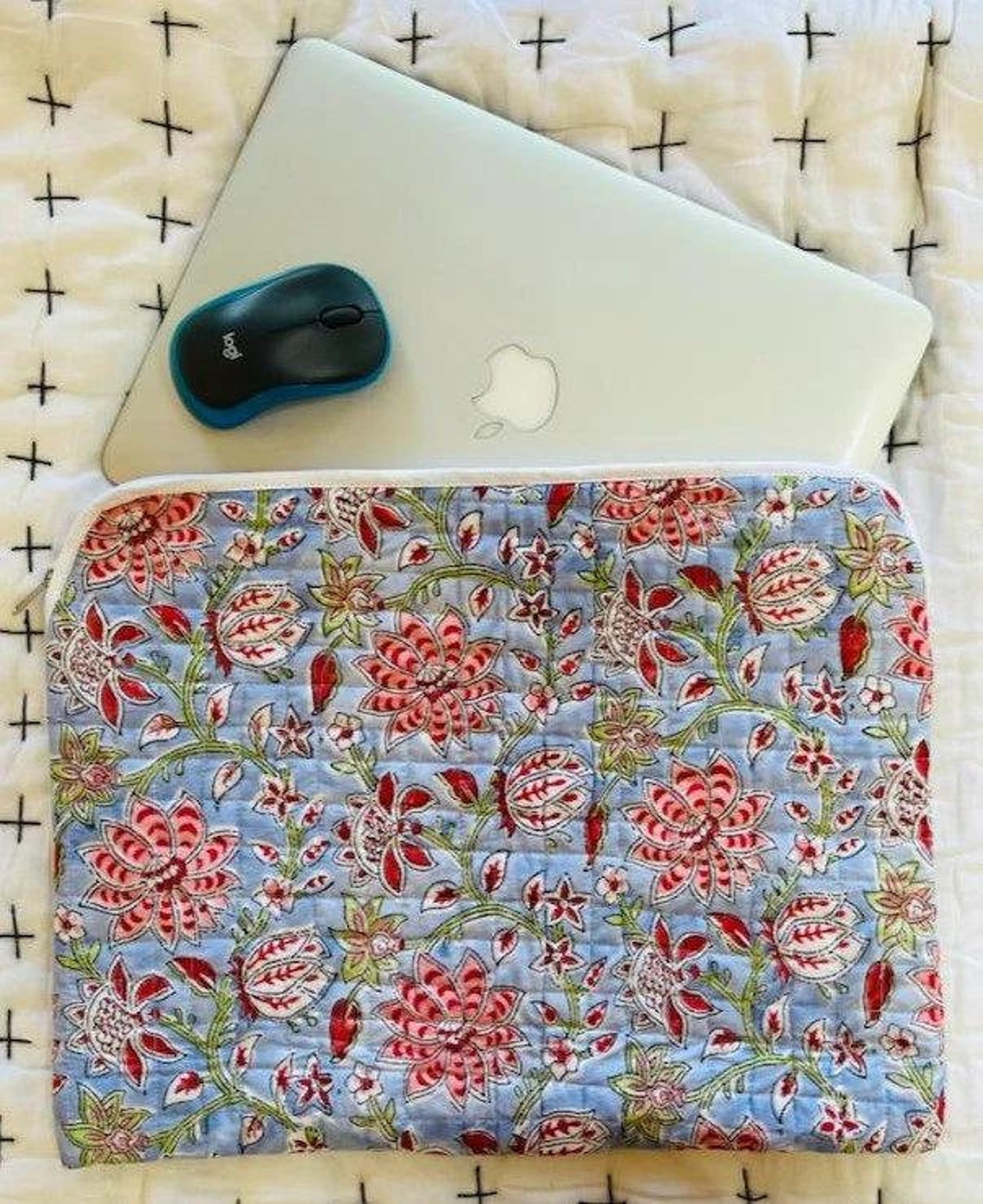 Cotton Quilted Laptop Sleeve, Block Print Laptop Bag, Bohemian iPad ...