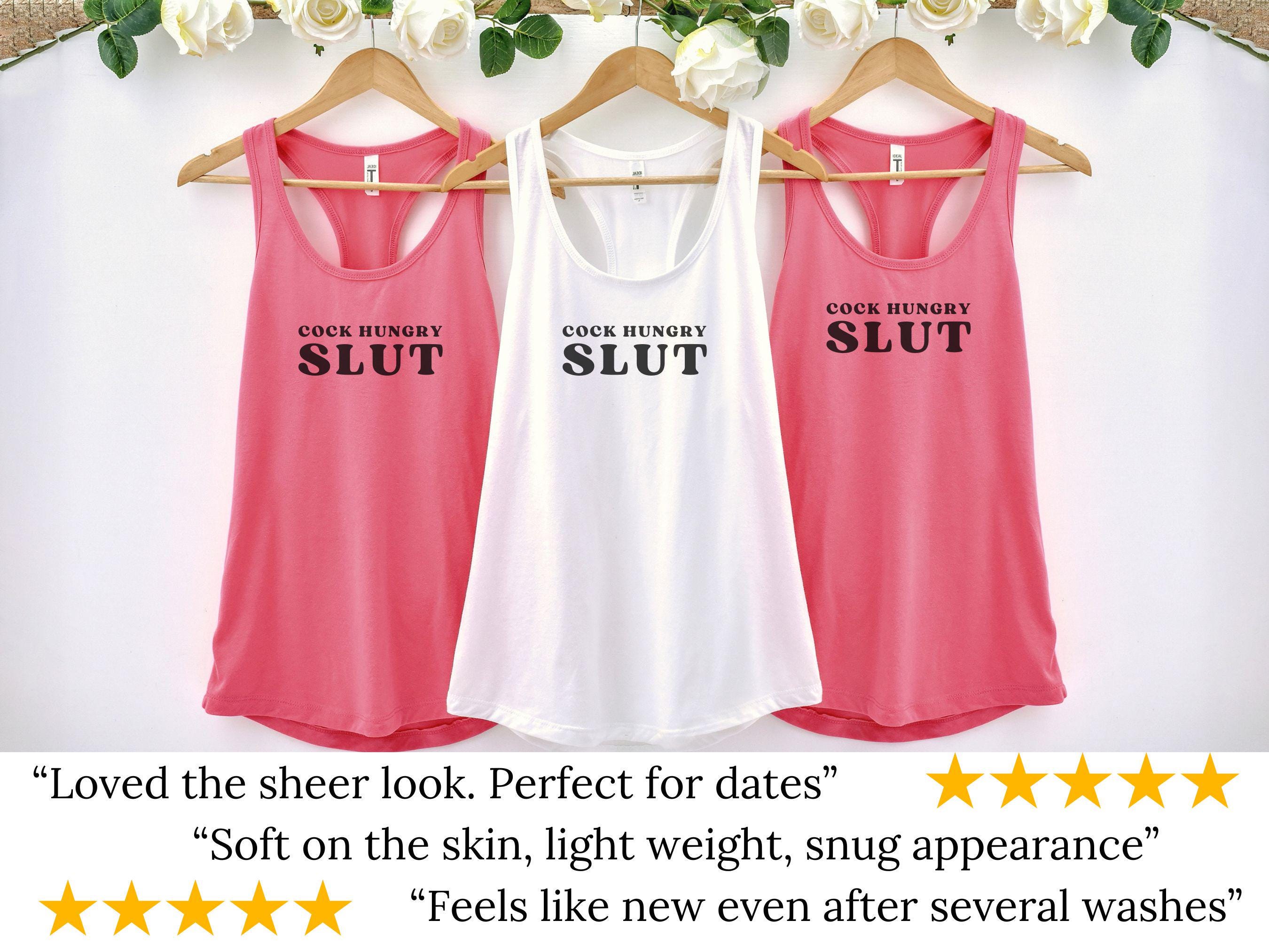 Cock Hungry Slut, Submissive Woman Tank Tops Semi Sheer See Through Top ...