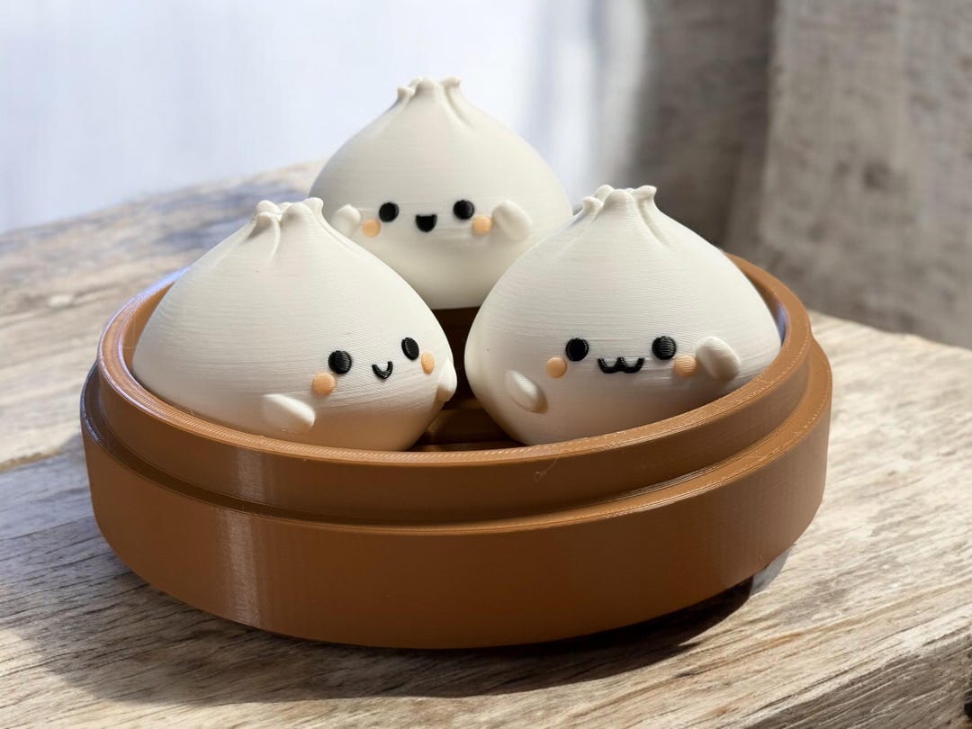 Kawaii Dim Sum Figurines, 3D Printed Happy Bao Basket, Cute Desk Toy ...