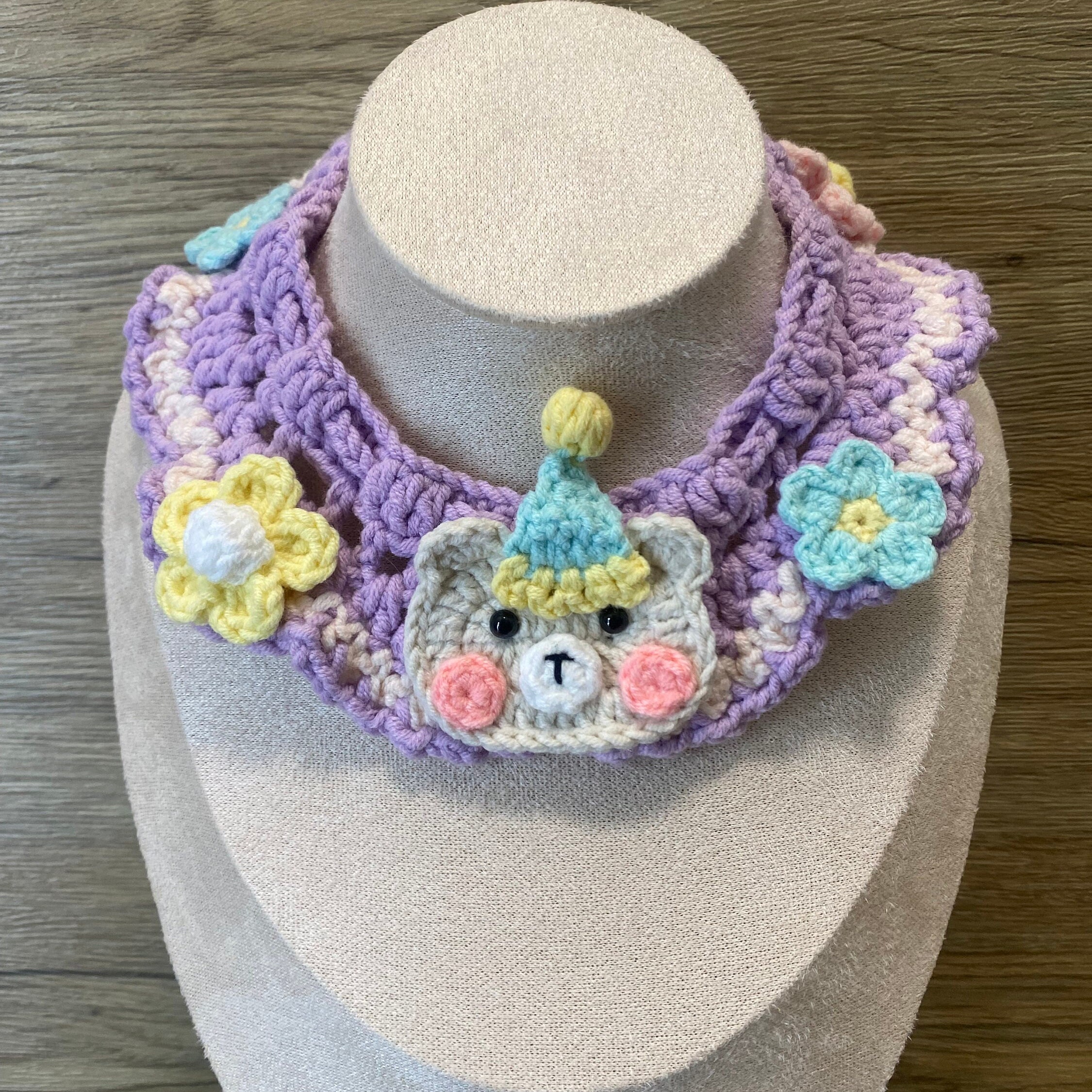 Handmade Party Bear Crochet Pet Collar, Decorated With Crocheted Bear,4 ...