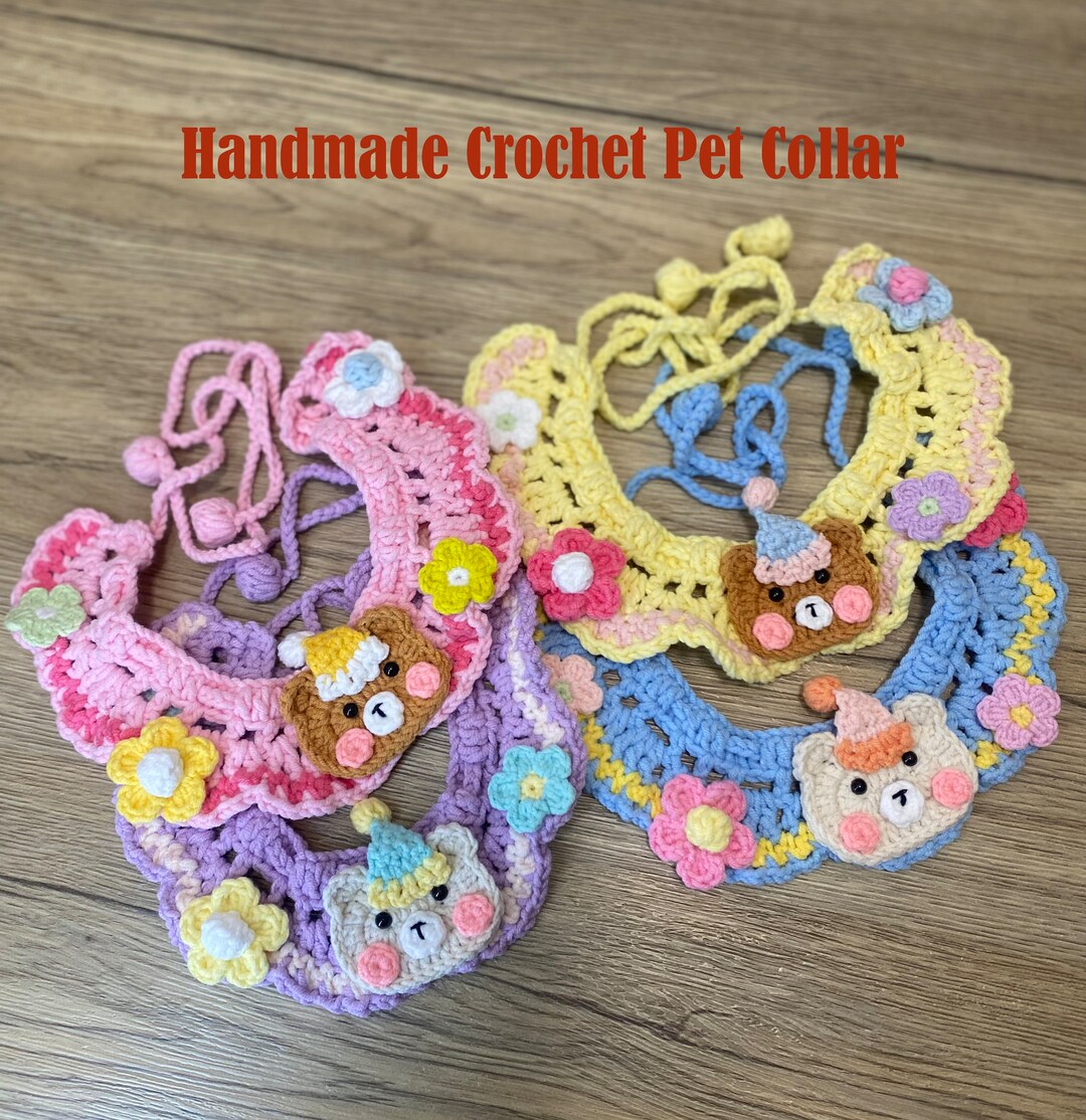 Handmade Party Bear Crochet Pet Collar, Decorated With Crocheted Bear,4 ...
