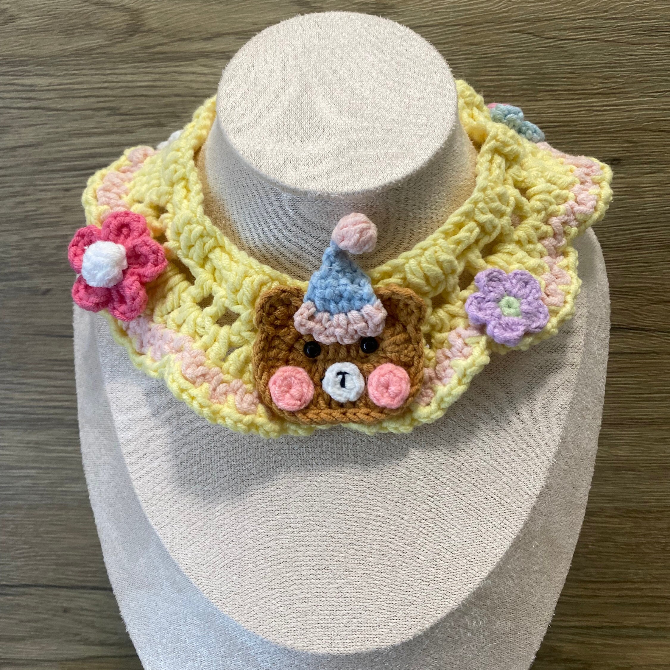 Handmade Party Bear Crochet Pet Collar, Decorated With Crocheted Bear,4 ...