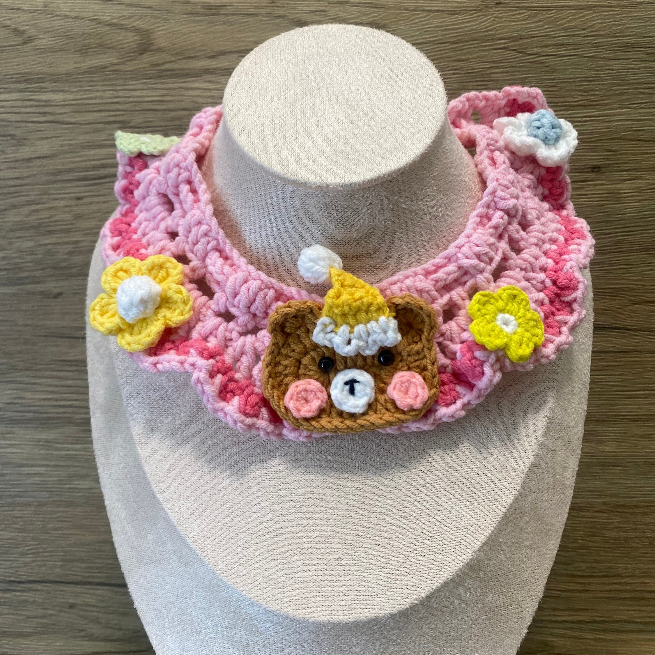 Handmade Party Bear Crochet Pet Collar, Decorated With Crocheted Bear,4 ...