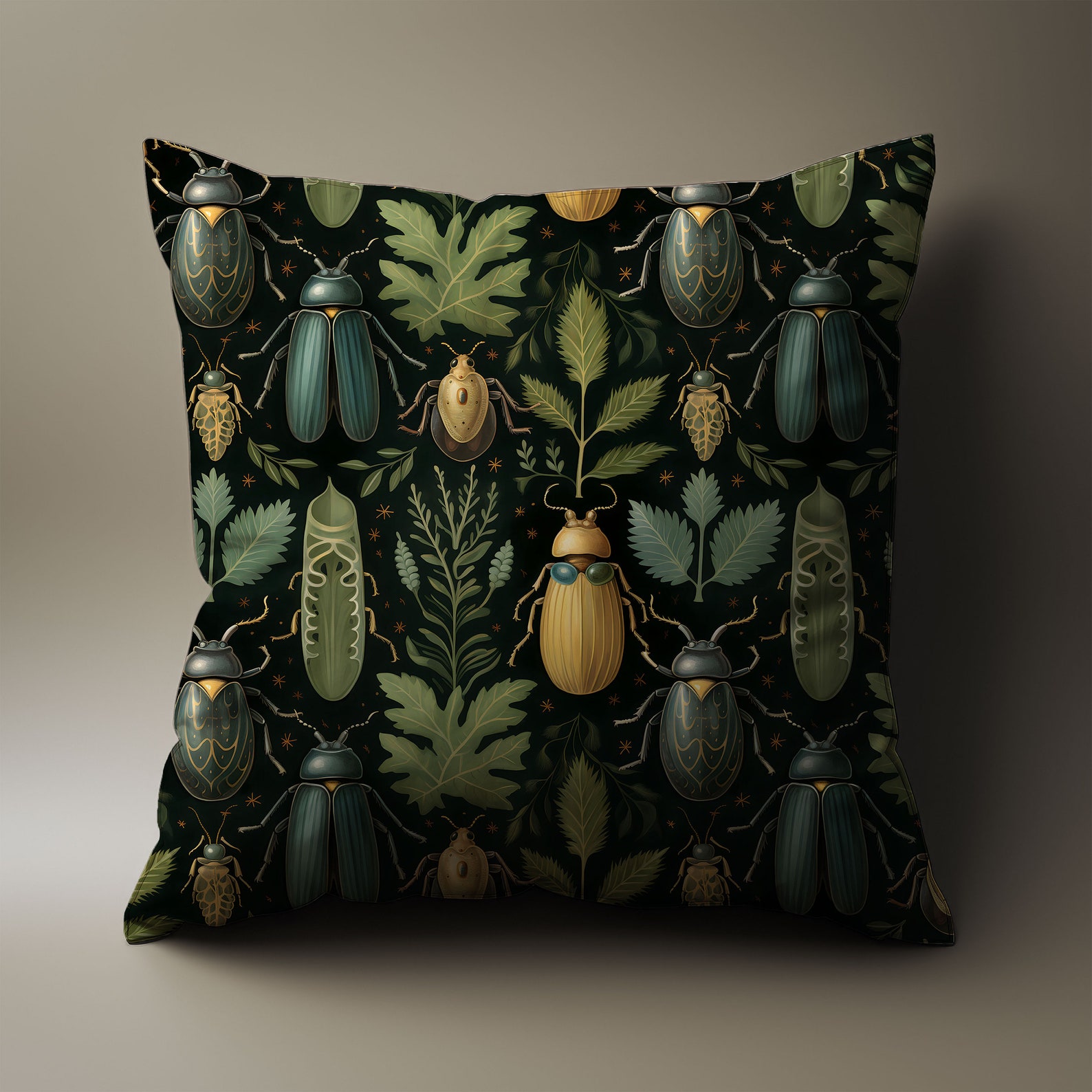 Beetle and Leaf Throw Pillow, Dark Botanical Pillow, Cottagecore Home ...