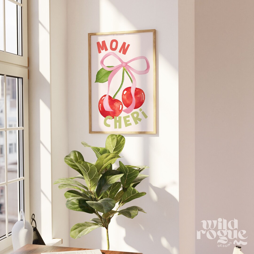Cherry Poster, Retro Wall Art, Cherry Wall Art, Coquette Room Decor ...