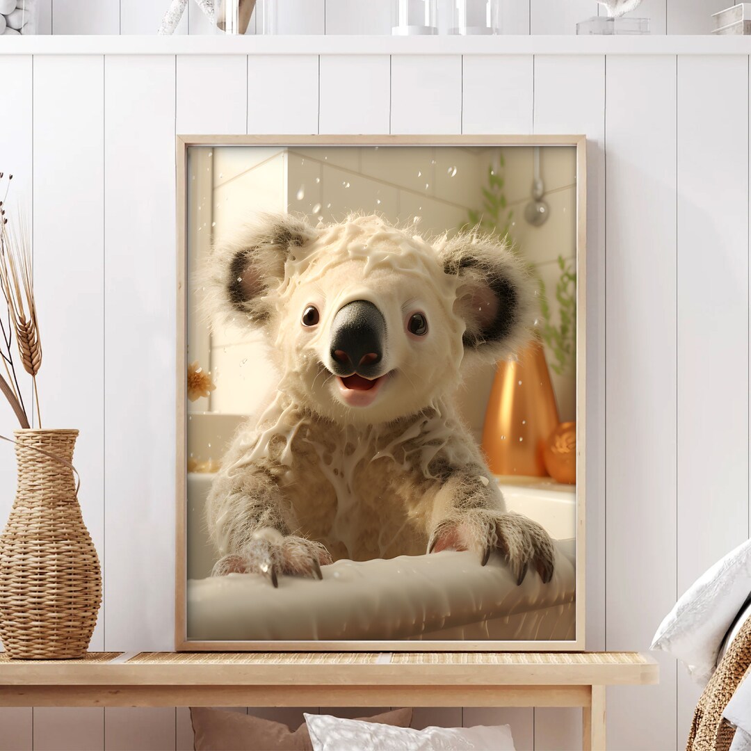 Cute Koala in Tub Bathroom Art Cute Giraffe Print Cat - Etsy
