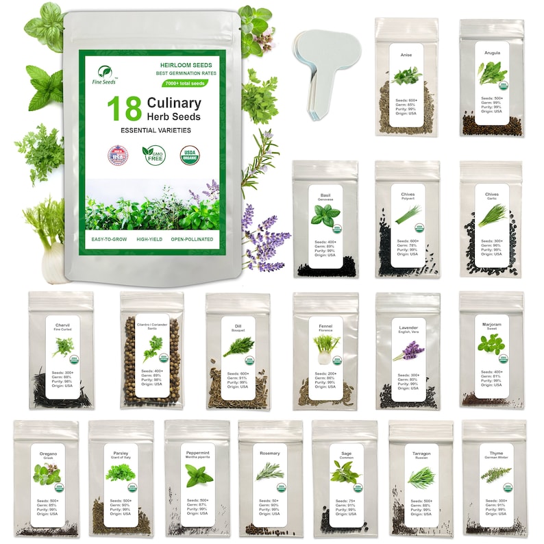 Herb Seeds Variety Pack | 18 Essential Culinary Varieties | 7000 ...
