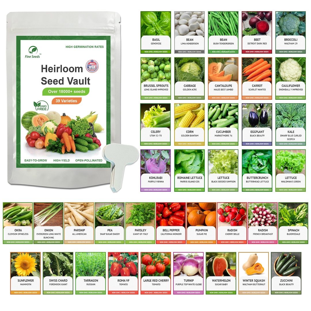 Heirloom Vegetable Seeds Survival Garden Kit - Over 18,000 Seeds for ...