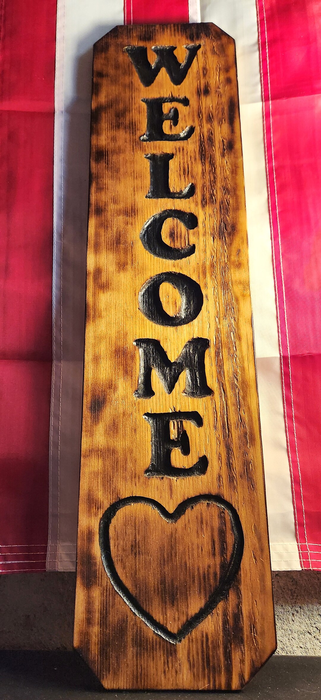 Hand Carved Cedar Welcome Heart Sign - Etsy