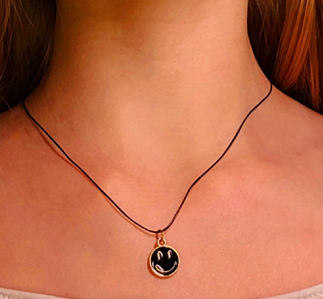 Necklace Thin Leather Cord With Smiley Pendant - Etsy
