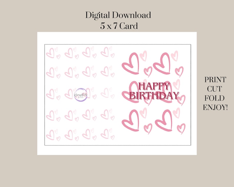 PRINTABLE Happy Birthday Greetings Card, Pink Hearts for Your Loved ...