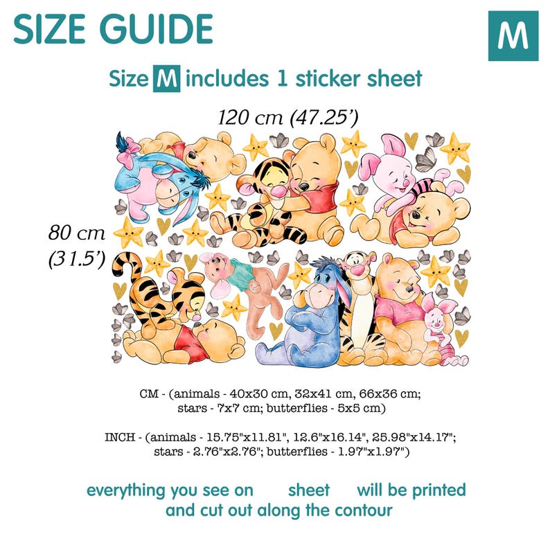 Winnie the Pooh Wall Decals Set With Piglet Tigger Eeyore, Honey Pot ...