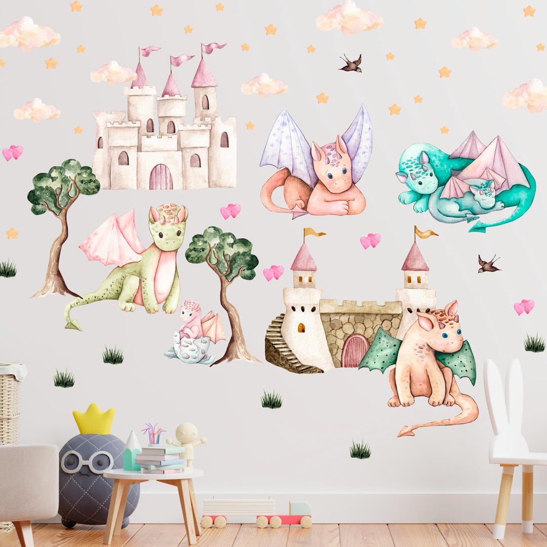 Cute Dragon Wall Decals for Kids Room, Baby Dragon Nursery Wall ...
