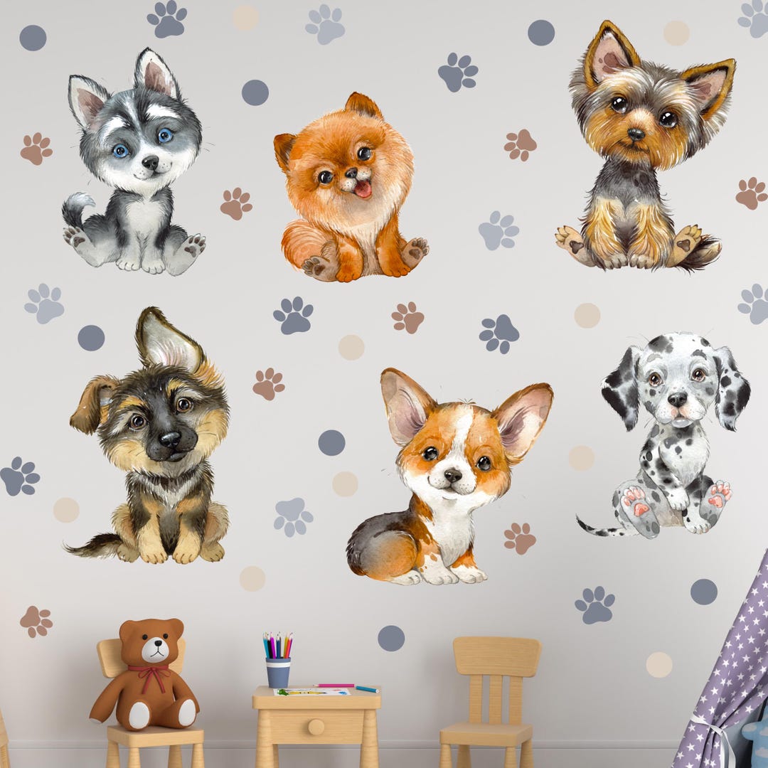 Cute Puppy Wall Decals Cartoon Puppy Dog Stickers Puppy Dog Wall Decals ...