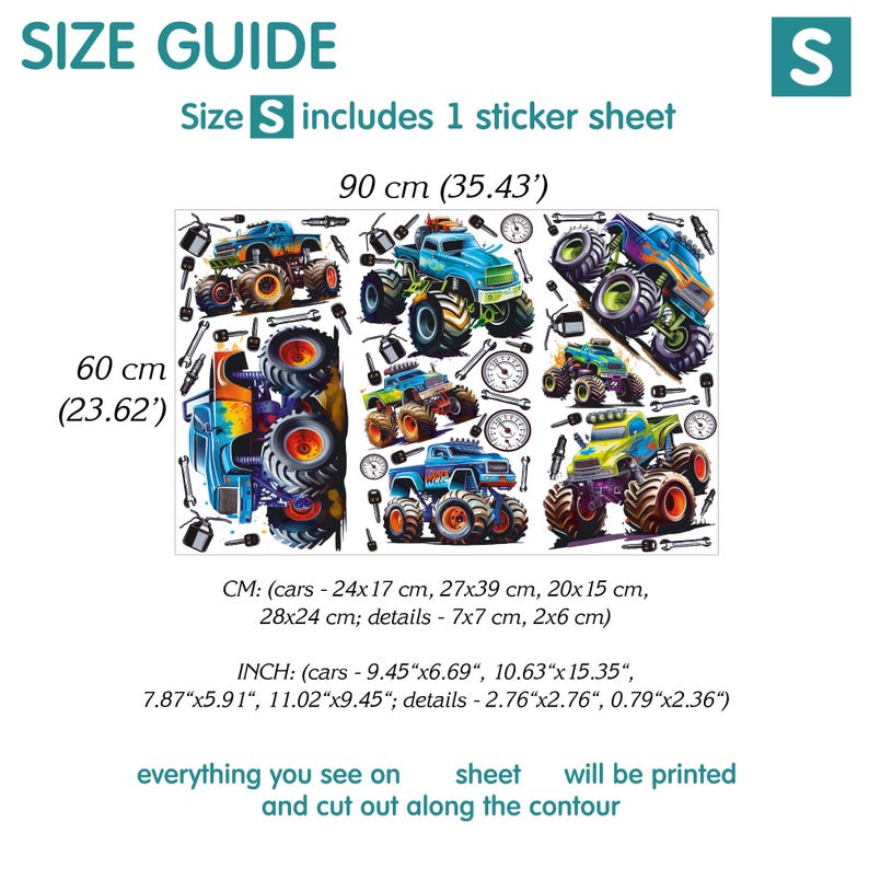 Monster Truck Wall Decals: Removable Race Car Decor for Kids Room - Etsy